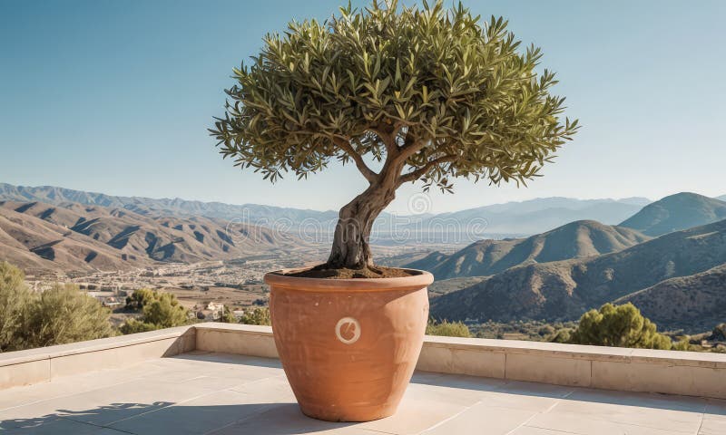 Potted Tree with Twisted Trunk Stands on Terracotta Planter ...
