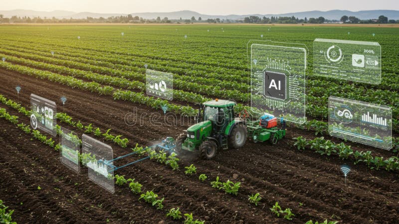 AI-Powered Precision Farming Stock Illustration - Illustration of food ...