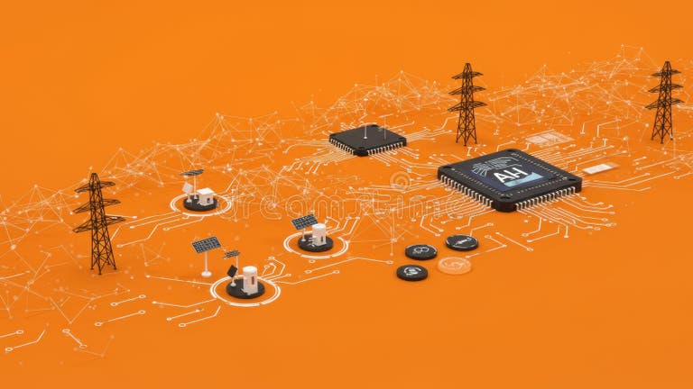 AI-Powered Smart Grid stock illustration. Illustration of cartoon ...