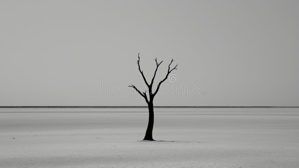 A Lone Tree Stands in a Desolate, Barren Landscape. Stock Photo - Image ...