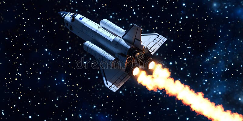Space Shuttle Mid-Flight Against Starry Sky Stock Illustration ...