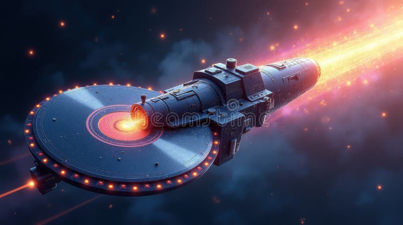 Vinyl Record Spaceship Soars through the Cosmos Stock Illustration ...
