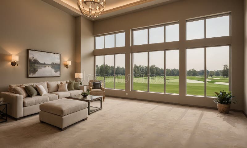 Spacious Living Room with Large Windows Offers View Golf Course ...