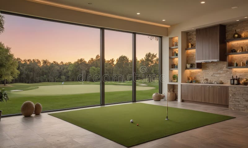 Modern Living Room with Large Window Offers View Golf Course, Featuring ...