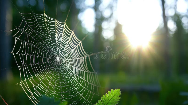 A Spider Web Glows in the Sunlight, Casting a Warm, Inviting Light on ...