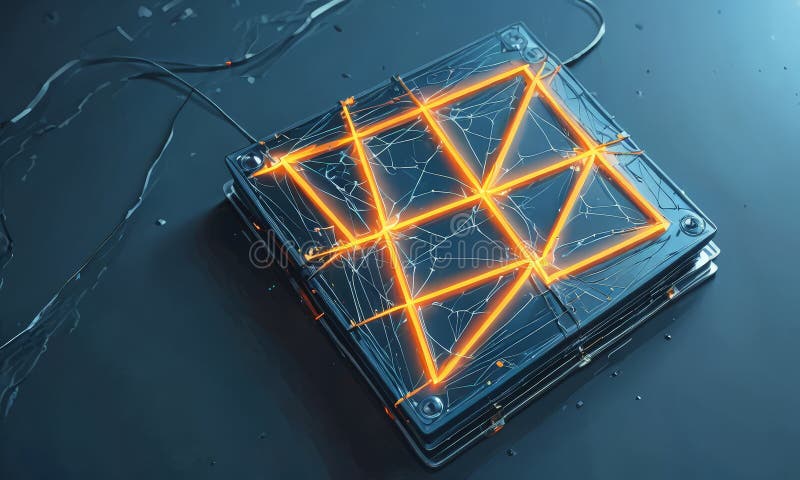 Square-shaped Metallic Object with Grid-like Pattern Orange Lines is ...