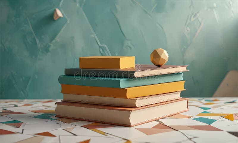 Stack Books with Yellow, Blue, and Orange Covers Sits on Patterned ...