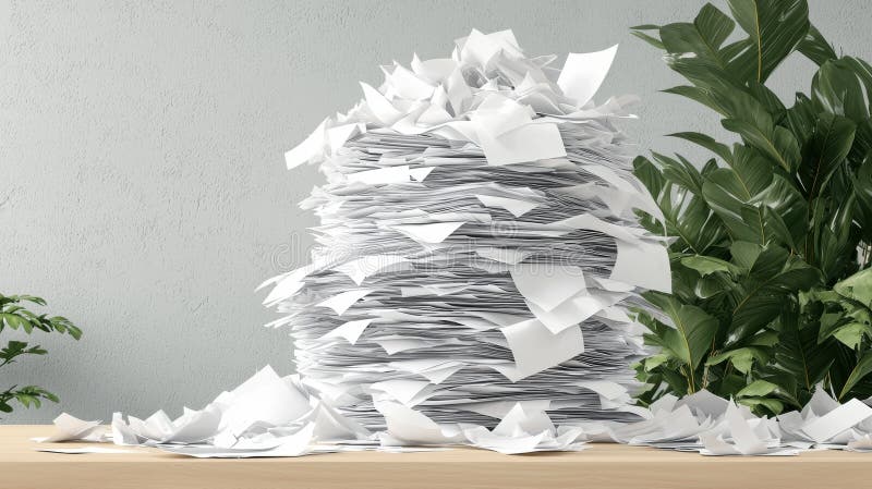 A Pile of White Paper on a Wooden Table. Stock Image - Image of brown ...