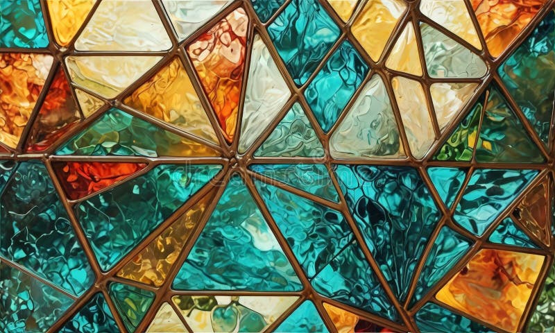 Stained Glass Window Features Vibrant Mosaic Intersecting Triangular ...