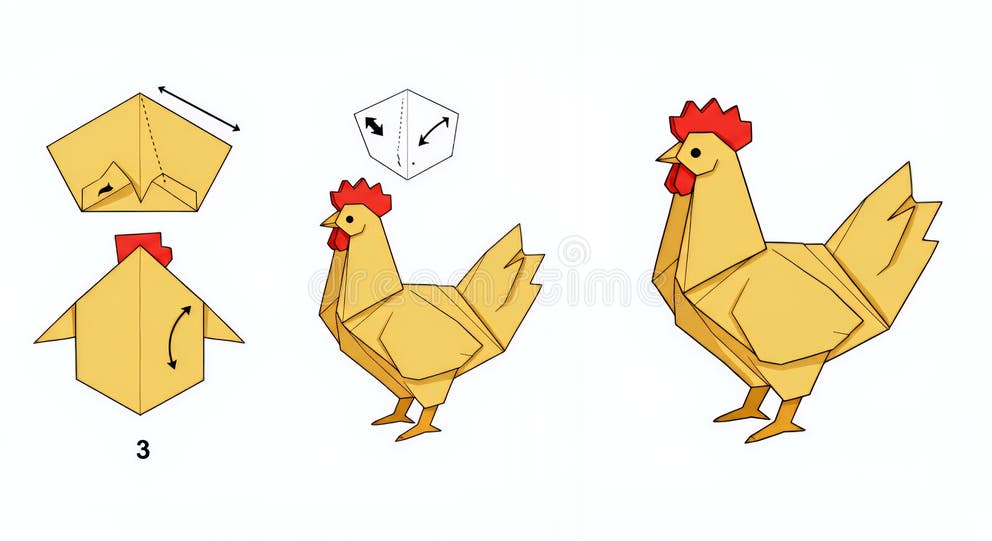 Detailed Instructions Explaining How To Fold a Paper Chicken Stock ...