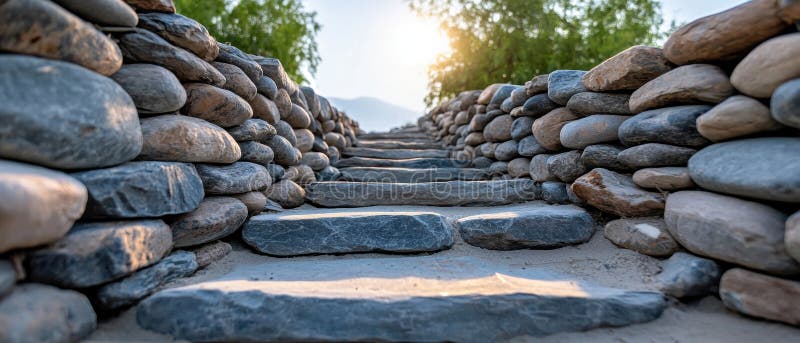A Pathway of Stepping Stones Made of Large Rocks. Stock Illustration ...