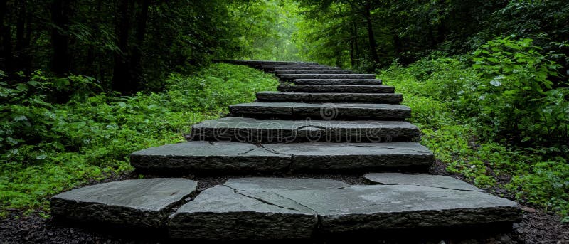 A Winding Stone Path through a Lush Forest. Stock Image - Image of ...