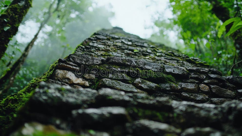 A Moss-covered Stone Wall in a Dense Forest. Stock Photo - Image of ...
