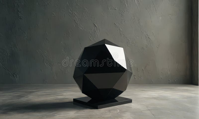 Black, Geometric Sculpture with Pointed Top and Triangular Base Stands ...