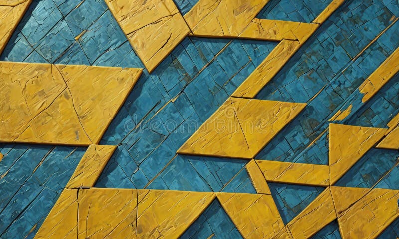 Close-up View Textured Wall with Geometric Pattern Yellow and Blue ...