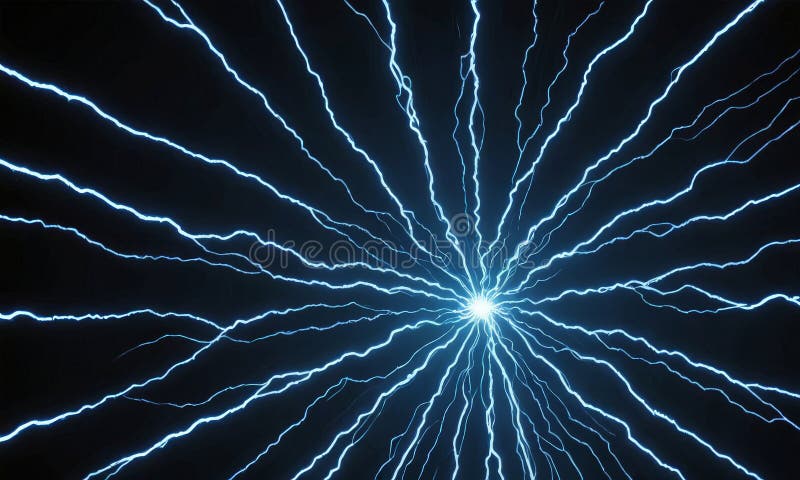 Digital Blue Lightning Bolt with Bright Center, Radiating Outwards in ...
