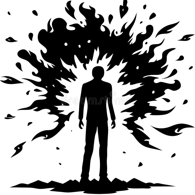 Silhouette of Man Surrounded by Abstract Fire Explosion Vector Art ...