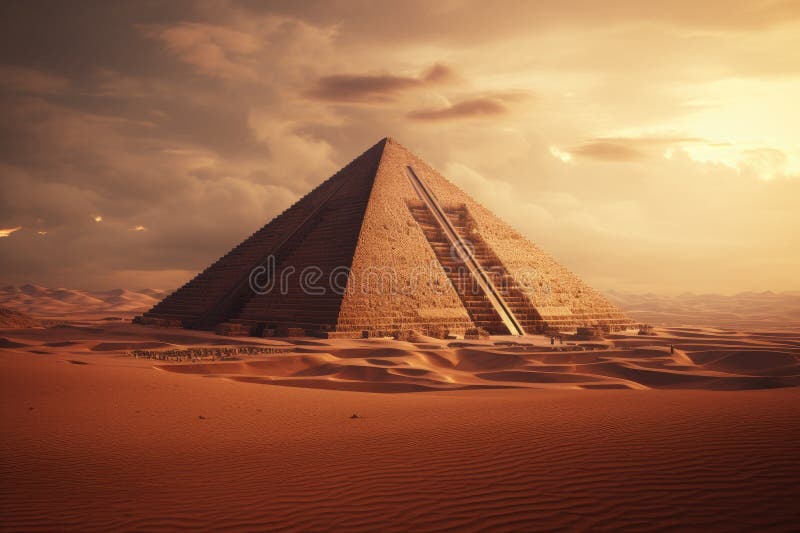 The Image Depicts a Strikingly Tall Pyramid Amidst a Vast and Seemingly ...