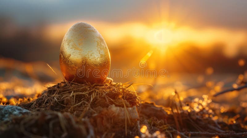 Golden Easter Egg on Sunrise Mound Stock Illustration - Illustration of ...