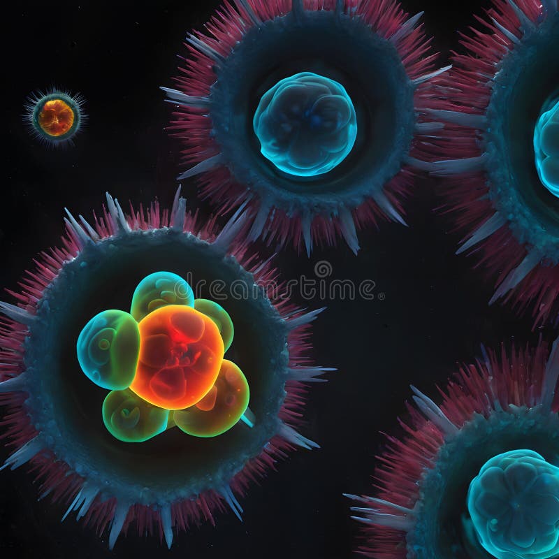 Vibrant Microscopic Cell Cluster with Spiky Structures Stock Image ...