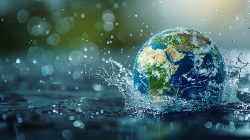 Planet Earth Splashing into Water, Generative AI Stock Image - Image of ...