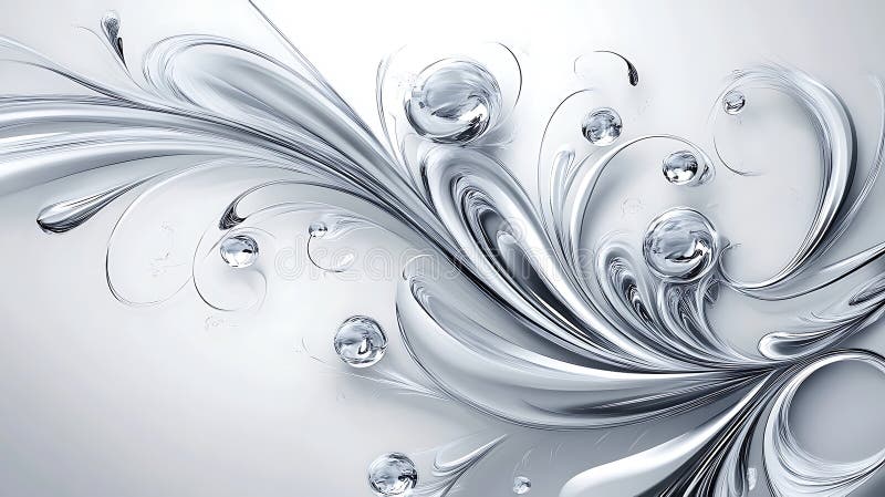 Abstract Silver Swirls and Reflective Spheres Design Stock Photo ...
