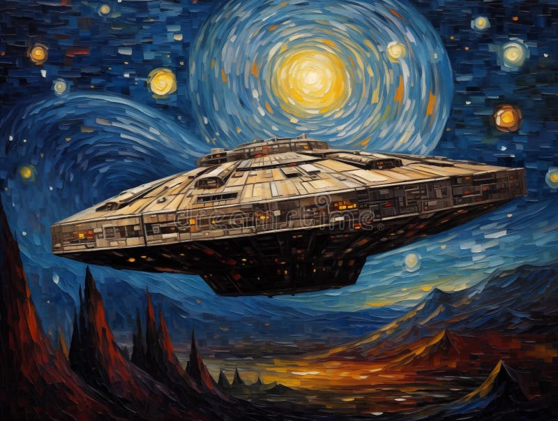 Spaceship at Galactic Voyage through Starry Swirls Stock Illustration ...