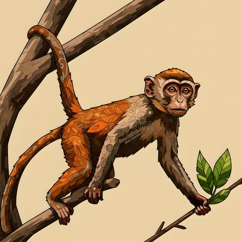 Monkey Climbing Tree Branch Illustration - Generated Using Ai Stock ...