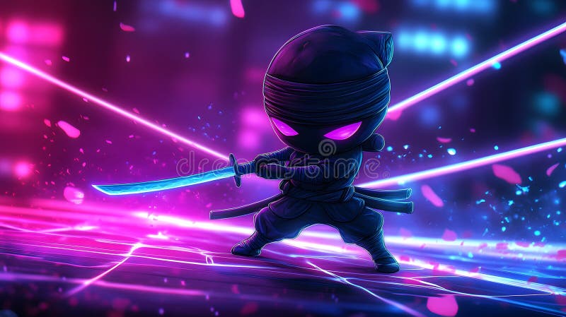 Neon Ninja Warrior with Glowing Sword and Pink Lights Stock ...