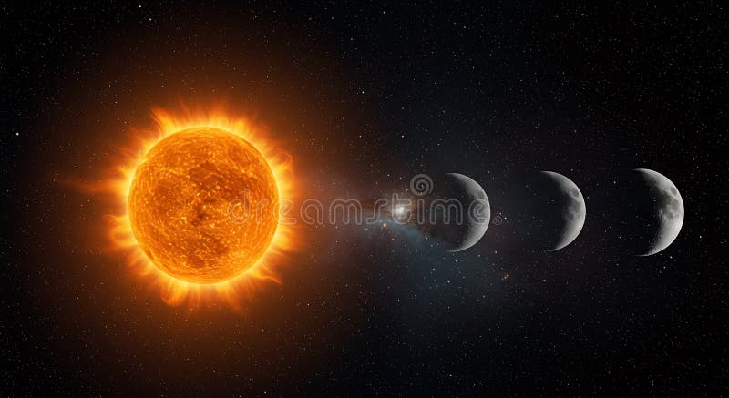 The Image Depicts the Sun and Four Phases of the Moon Arranged ...