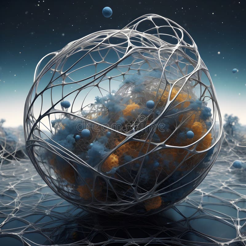 Surreal Cosmic Sphere with Intertwined Metallic Wires Stock Photo ...
