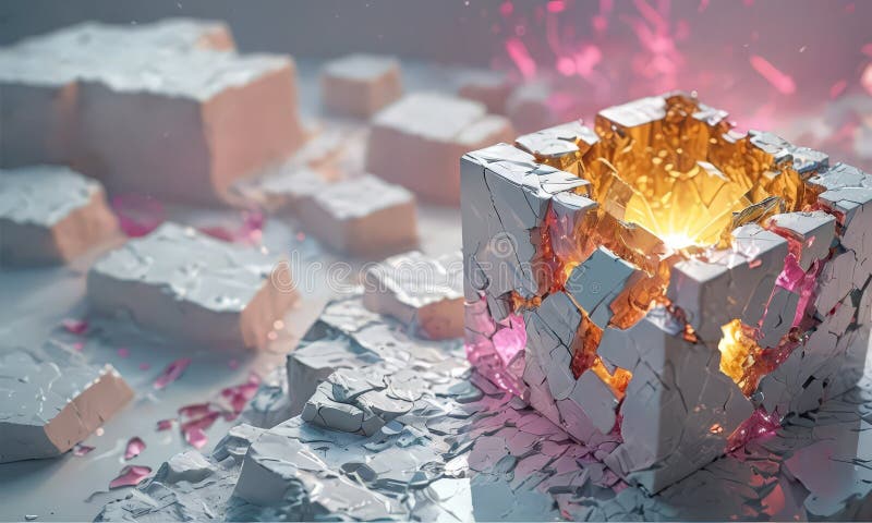 3D White Cube with Bright Orange Light at Its Center, Surrounded by ...