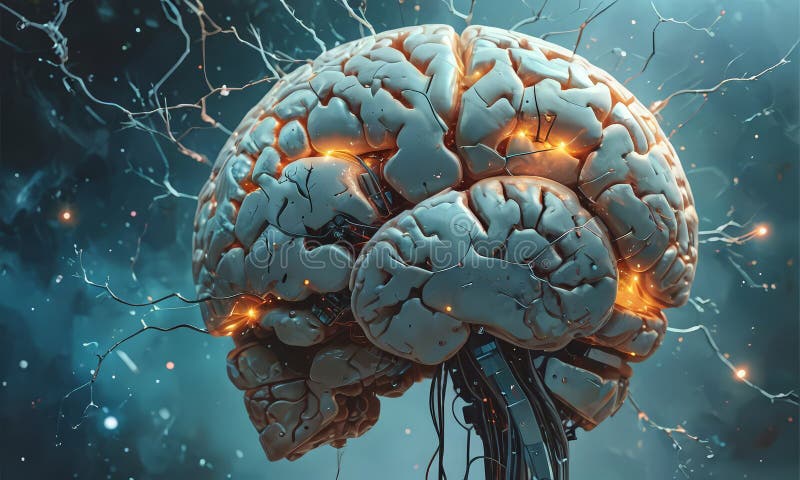 3D Brain, Illuminated by Orange Light, is Depicted in Surreal, Cosmic ...