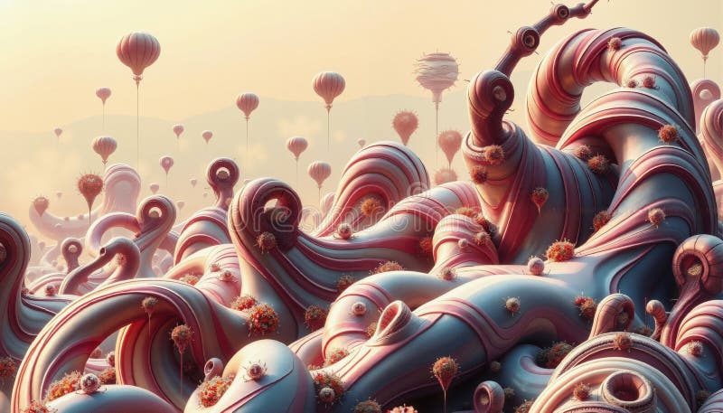 Surreal Balloon Fantasy Landscape Stock Image - Image of lighting ...