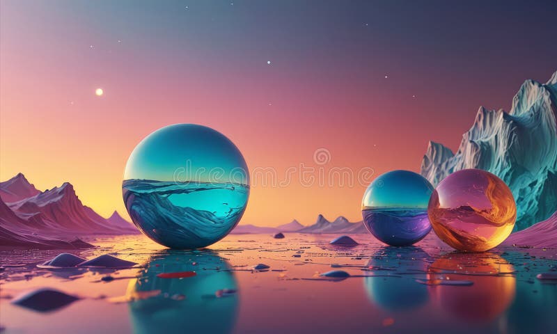 Three Spherical Objects, One Blue, One Purple, and One Orange, are ...