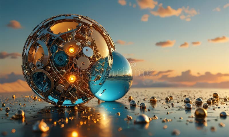 Golden Sphere with Blue and Orange Inner Sphere is Surrounded by ...