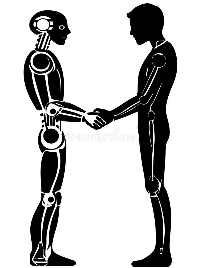 Human and Robot Handshake Symbolizing Technology and Cooperation Stock ...