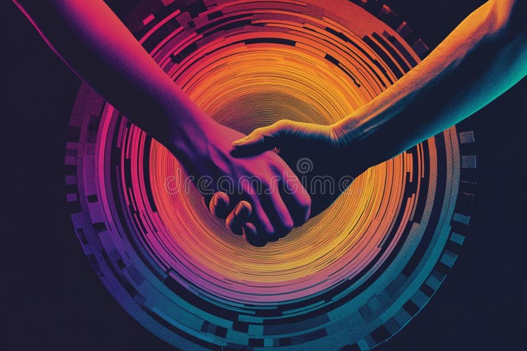 Two Hands Clasped Together Vibrant Colors Swirling Background ...