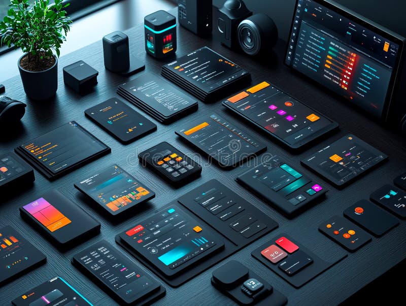 Image Depicts a Tech-focused Workspace with Digital Design Elements ...