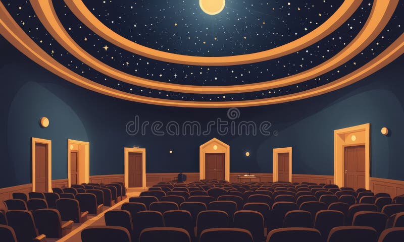 Theater Interior with Circular Ceiling and Starry Night Sky, Featuring ...