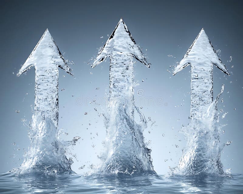 Three Arrows Made of Water Pointing Upwards Toward the Future Stock ...