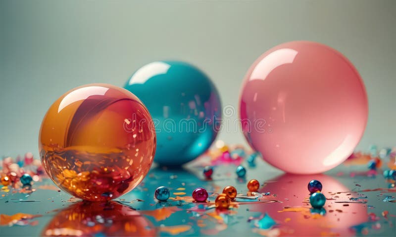 Three Spherical Objects, Including Pink One, are Arranged on Surface ...
