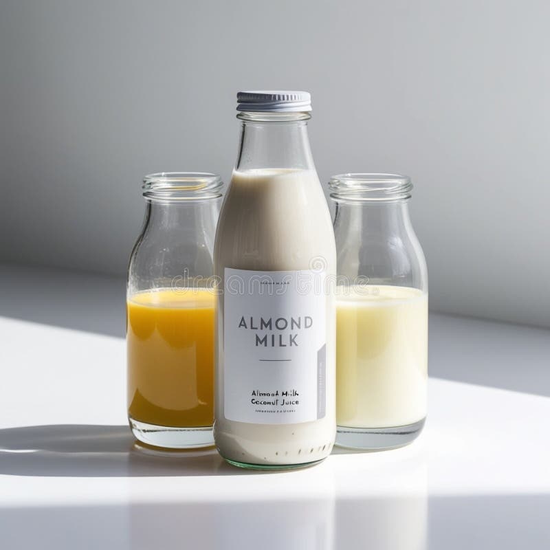 The Image Depicts Three Glass Bottles Filled with Different Beverages ...