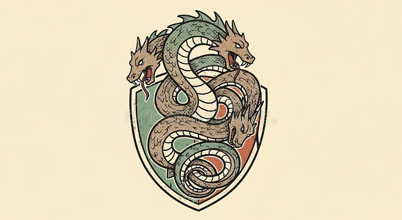 Three Headed Dragon Crest Vintage Illustration Stock Illustration ...