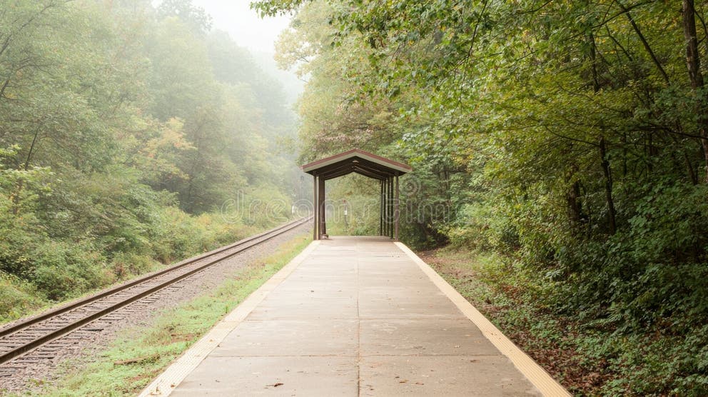 A Train Station with a Covered Platform and Tracks. Stock Image - Image ...