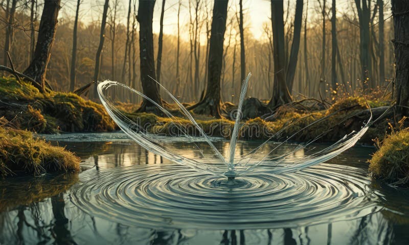 Tranquil Pond with Rippling Water and Large, White, Circular Wave in ...