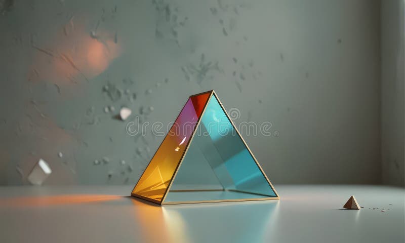 Triangular Glass Sculpture with Vibrant Gradient Orange, Pink, and Blue ...