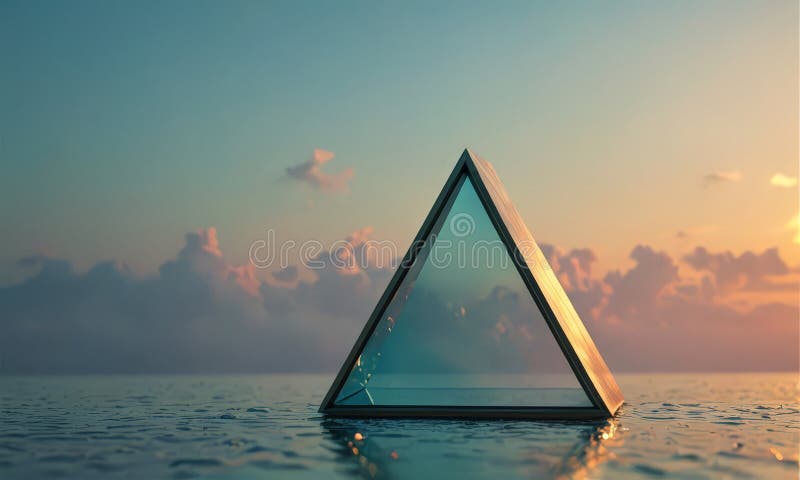 Triangular Glass Structure Floats on Calm Body Water, Reflecting the ...