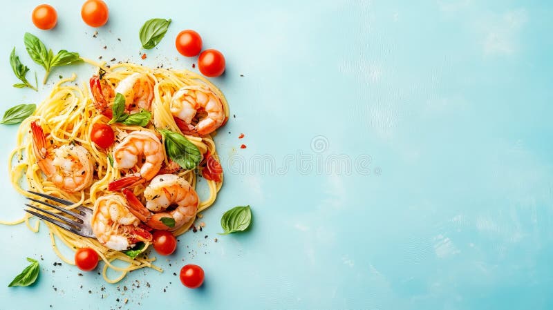 The Image Depicts a Twirled Fork of Spaghetti with Seafood, Including ...