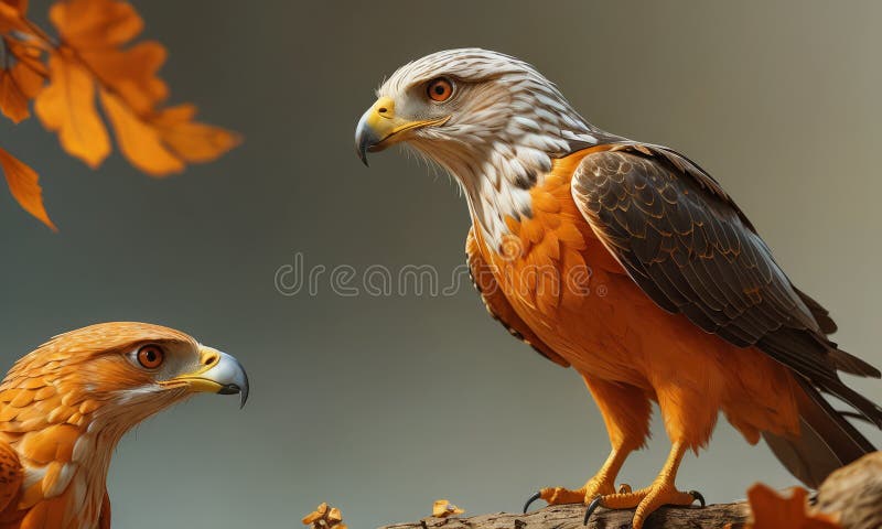 Two Hawks, One with White Head and Orange Body, the Other with Brown ...